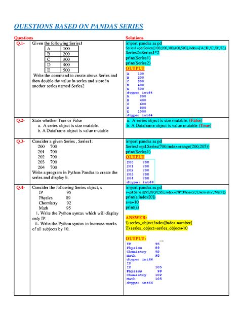 IP Class 12 Ip Book Question QUESTIONS BASED ON PANDAS SERIES