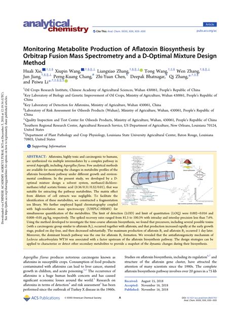 Pdf Monitoring Metabolite Production Of Aflatoxin Biosynthesis By Orbitrap Fusion Mass
