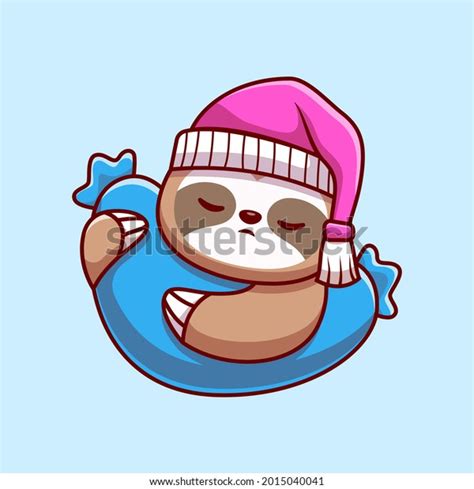 Cute Sloth Sleeping Pillow Cartoon Vector Stock Vector Royalty Free