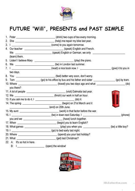 Will FUTURE PRESENTS And PAST SIMPLE English ESL Worksheets For