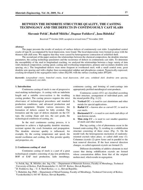 Between The Dendrite Structure Quality The Casting Pdf Fracture Steel