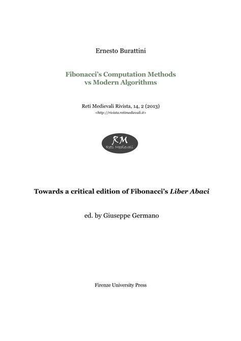 Pdf Fibonaccis Computation Methods Vs Modern Algorithms