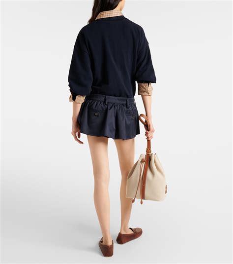 Pleated Cotton Canvas Miniskirt In Blue Miu Miu Mytheresa