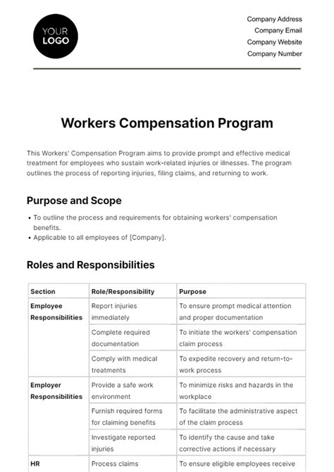 Free Workers Compensation Program Hr Template To Edit Online