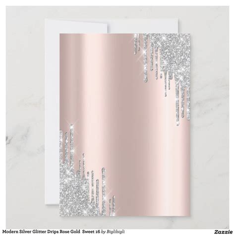 Invitación Modern Silver Purpurina Drips Rosa Gold Sweet 16 Zazzle