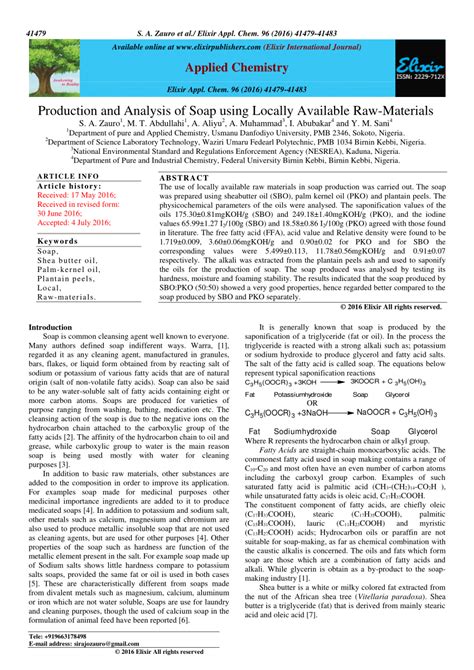 PDF Production And Analysis Of Soap Using Locally Available Raw Materials