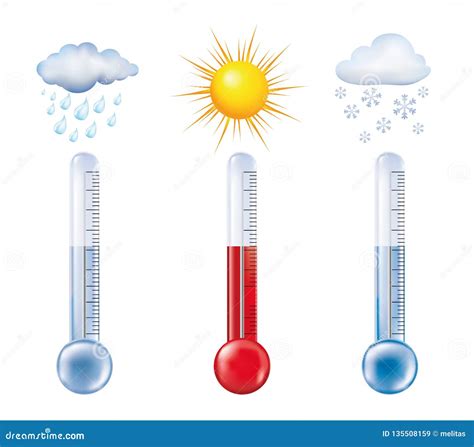 Vector 3d Illustration With Isolated Thermometer Measuring Temperature