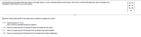 Solved Let W Be The Set Of All Vectors Of The Form Shown On Chegg