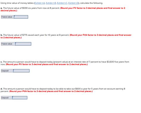 Solved Using Time Value Of Money Tables Exhibit 1 A Chegg