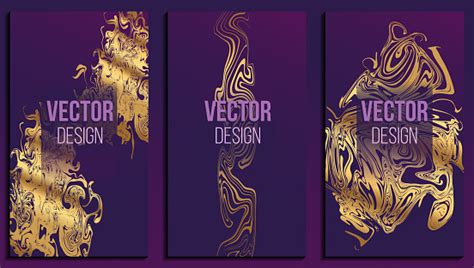 골드와 보라색 추상 배너 골드 리퀴드가 있는 3가지 럭셔리 배경 컬렉션 벡터 일러스트레이션 가리기에 대한 스톡 벡터 아트 및 기타 이미지 Istock