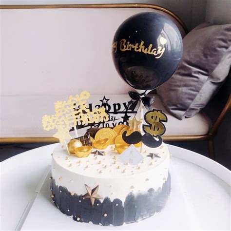 网红黑气球派对蛋糕装饰生日烘焙黑色贴纸创意甜品台蛋糕装饰摆件 虎窝淘