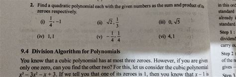 2 Find A Quadratic Polynomial Each With The Given Numbers As The Sum And