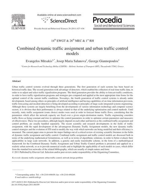 pdf combined dynamic traffic assignment and optimal traffic control