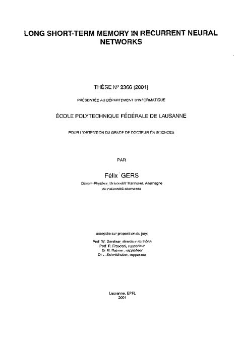 pdf long shortterm memory in recurrent neural networks felix a gers