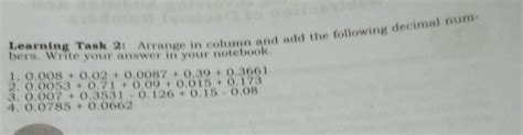 Solved Learning Task 2 Arrange In Column And Add The Following