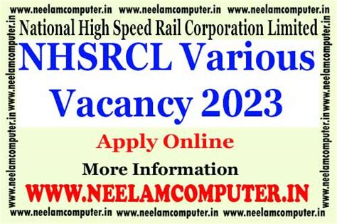 Nhsrcl Various Vacancy Neelam Computer