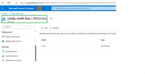 Unable To Navigate To The WebJobs Page After Executing Open In Portal Action From The