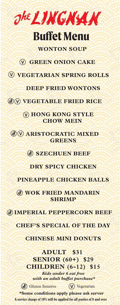 Menu At The Lingnan Restaurant Edmonton