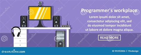 Programmer Workplace Banner Horizontal Concept Stock Vector