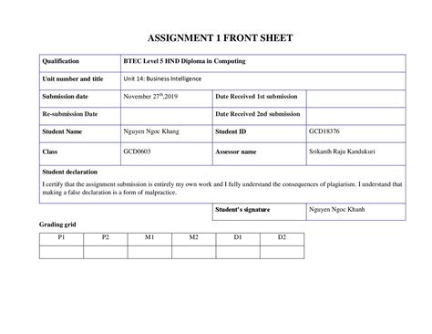 Business Intelligence Assignment 1 Btec Thesis Business Informatics Docsity