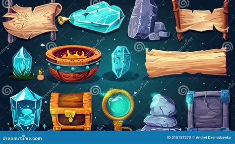 Crystal Gems And Globes Witches Broomsticks Cauldrons Ancient Empty Scrolls Spell Books