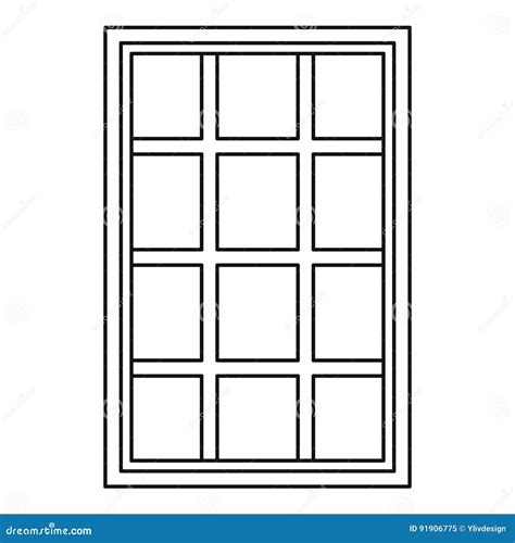White Latticed Rectangle Window Icon Outline Stock Vector