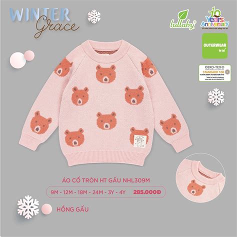 Lullaby Áo Len Cho Bé Trai Bé Gái Họa Tiết Gấu Cực Xinh Chất Len Mềm