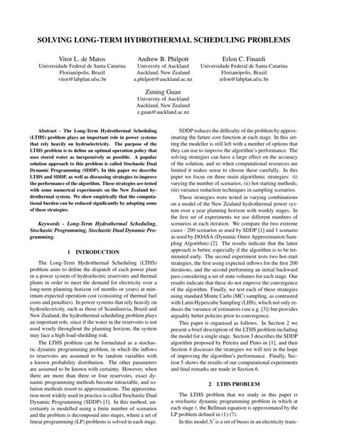 Pdf Solving Long Term Hydrothermal Scheduling Problems