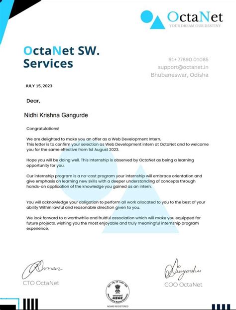 Nidhi Gangurde On Linkedin Webdevelopment Internship2023 Octanet Octanetinternship