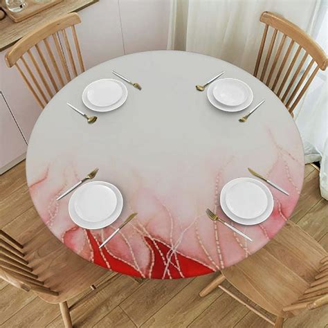 Ulloord Waterproof Round Fitted Table Cover Abstract Geometry Leaves