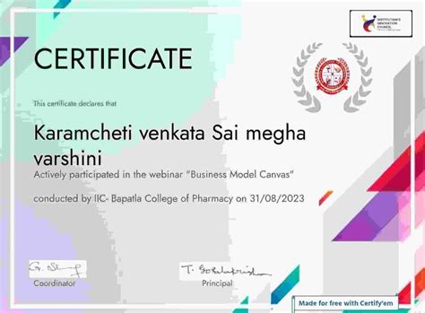 k v s megha varshini on linkedin hello subject business model canvas conducted by iic