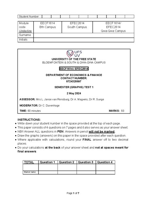 Graphs Test 1 Memo A Graph Test Memo Module Code Underline EECF Bfn Campus EFEC South Campus