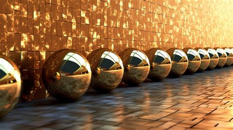 Stun Shimmering Golden Spheres Gracefully Skimming A Curved Tile Wall