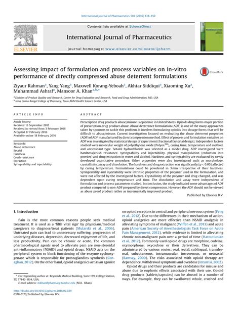 Pdf Assessing Impact Of Formulation And Process Variables On In Vitro Performance Of Directly