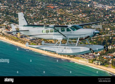 An Air To Air Portrait Of A Cessna 208 Grand Caravan Float Plane Stock