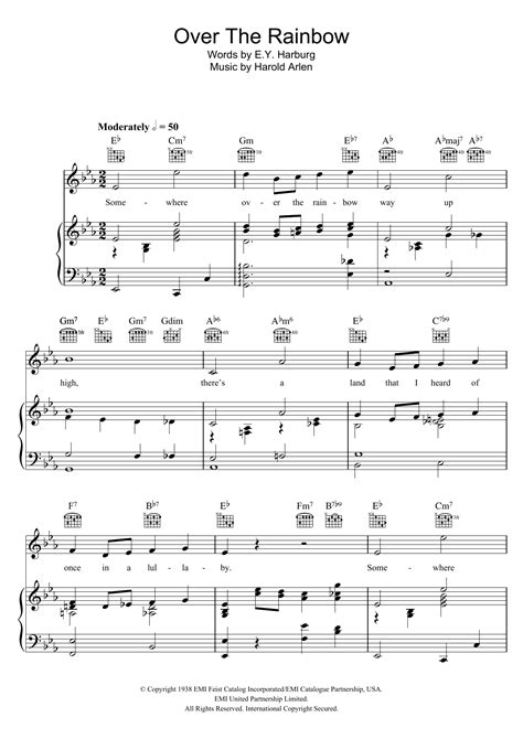 Over The Rainbow From The Wizard Of Oz By Judy Garland Sheet Music