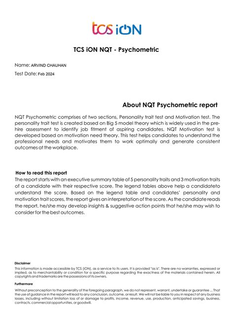 Arvind Chauhan On Linkedin Tcs Ion Nqt Psychometric 😊 About My Nqt Psychometric Report