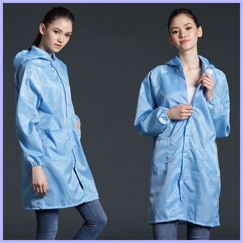 Esd Smock Round Neck With Zip Hooded Design Antistatic Ppe Gown