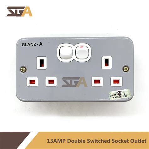 Sga 13amp Double Switched Socket Outlet Steel Box Sirim Approved