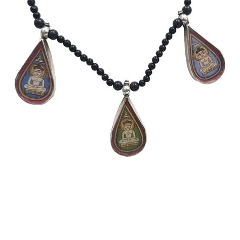 Mahavir Jainism Hand Painted Pendant Black Onyx Necklace Sn1086