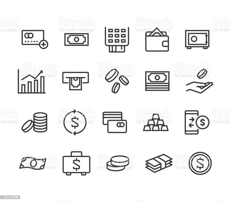 돈의 간단한 세트 관련 벡터 라인 아이콘 지갑 Atm 번들의 돈 동전 등 손 같은 아이콘을 포함 되어 있습니다 편집 가능한 선입니다 48 X 48 픽셀 완벽 한입니다 구매에