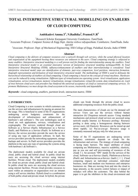 Total Interpretive Structural Modelling On Enablers Of Cloud Computing