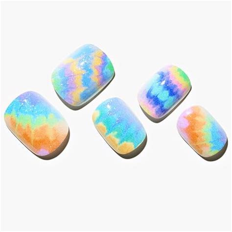 Shnwu Press On Nails Extra Short Squoval Spring Summer Colorful Ombre