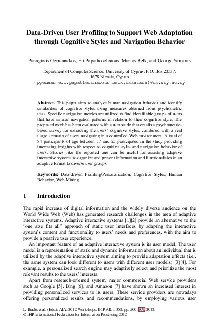 pdf data driven user profiling to support web adaptation through