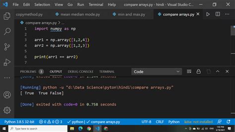 Compare Two Arrays In Numpy Data Science Tutorial Codin India