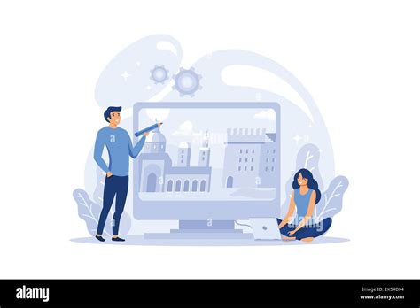 Digital Designers Team Drawing With Pen On Computer Monitor Man And Women Working With Graphic