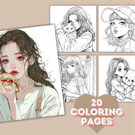 Cute Anime Girls Coloring Pages For Adults Grayscale Coloring Pages
