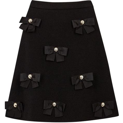 Boutique Moschino Black Bow Embellished Wool Blend Skirt Size 10