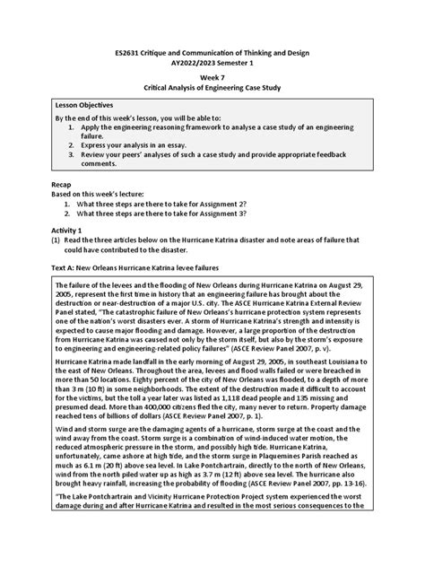 Week 7 Critical Analysis Of Engineering Failure Case Study Handout