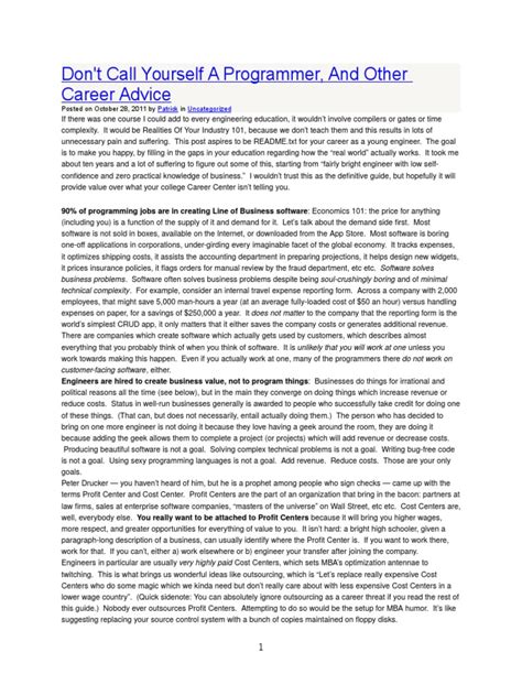 Dont Call Yourself A Programmer And Other Career Advice Posted On October 28 2011 By In